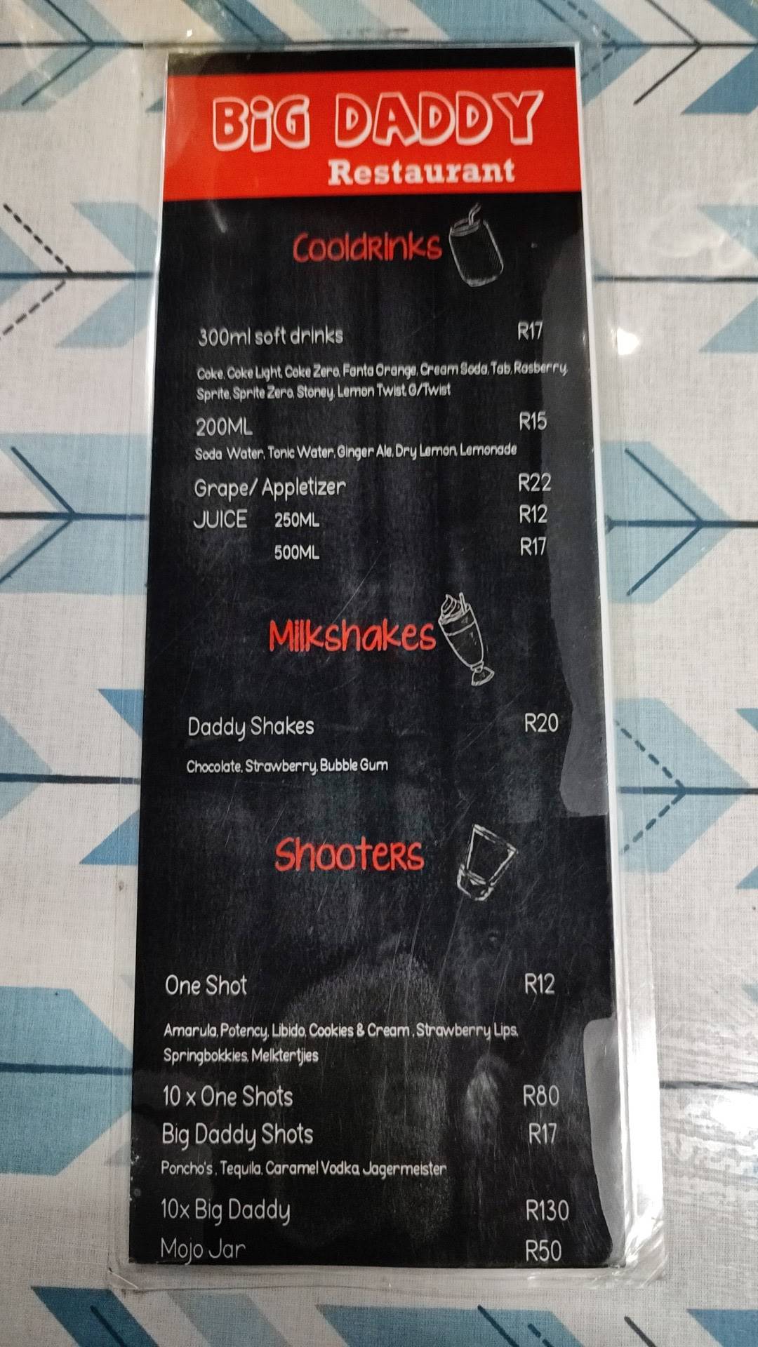 Menu at Big Daddy's Restaurant Mosselbay, Mossel Bay