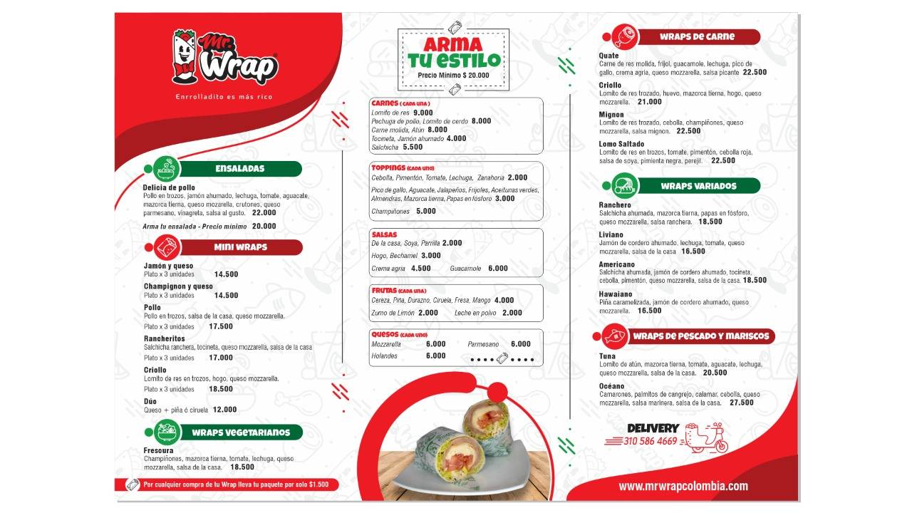 Menu at Mr Wrap restaurant, Ibagué