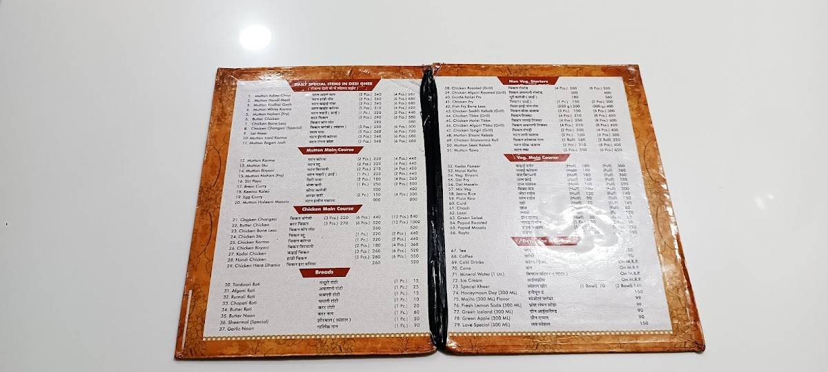 Menu at Muhammadi Palace, Jaipur, Chandpole Gate