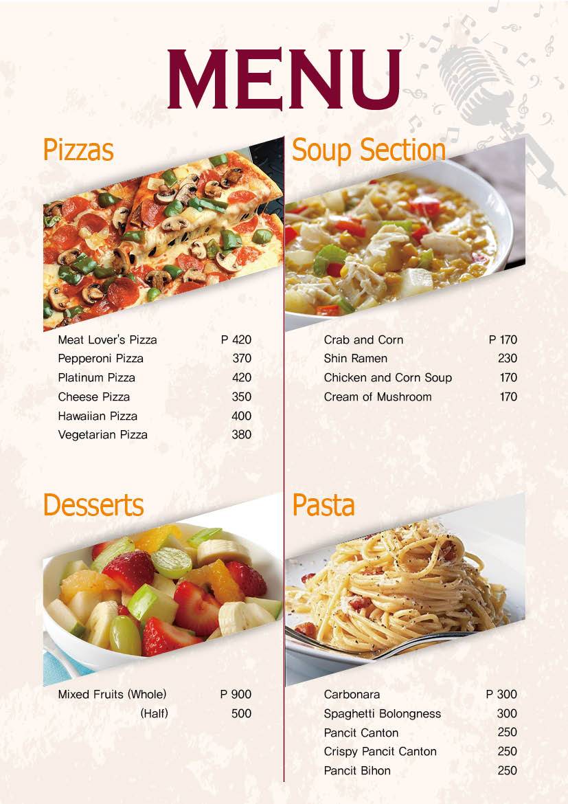 Menu at Music Platinum Family KTV pub & bar, Pasig