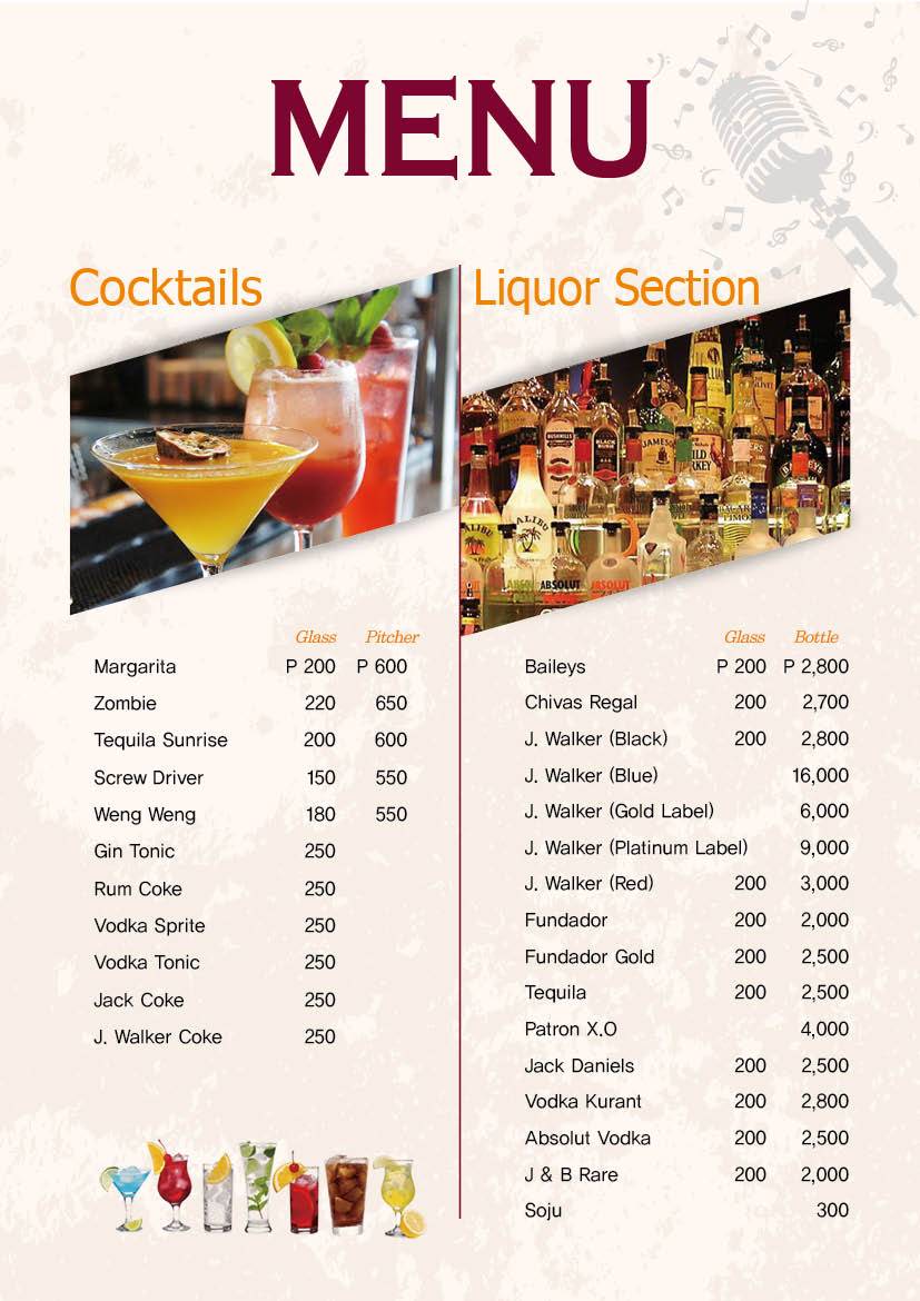 Menu at Music Platinum Family KTV pub & bar, Pasig