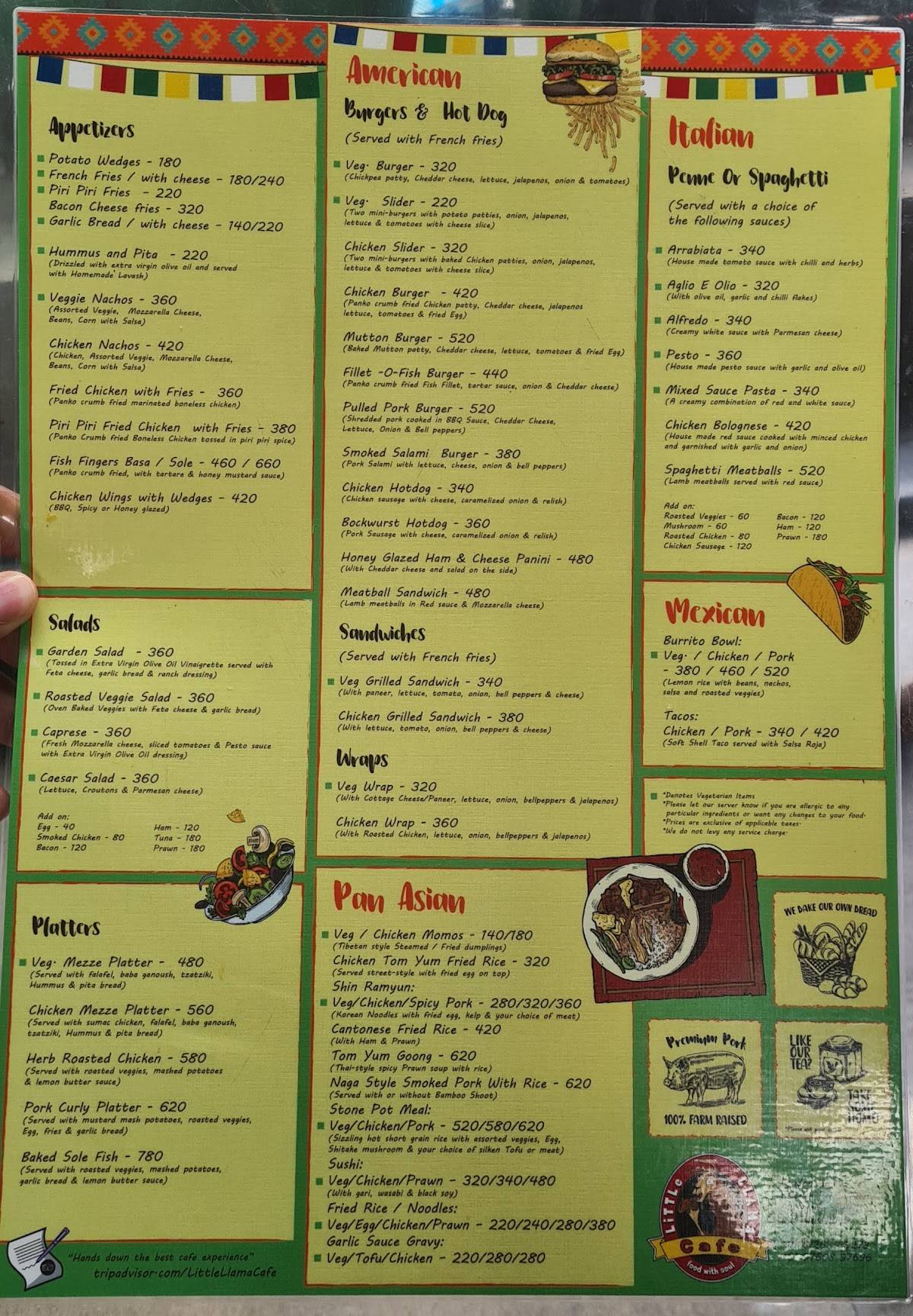 Menu at Little Llama Cafe, Mussoorie, 1