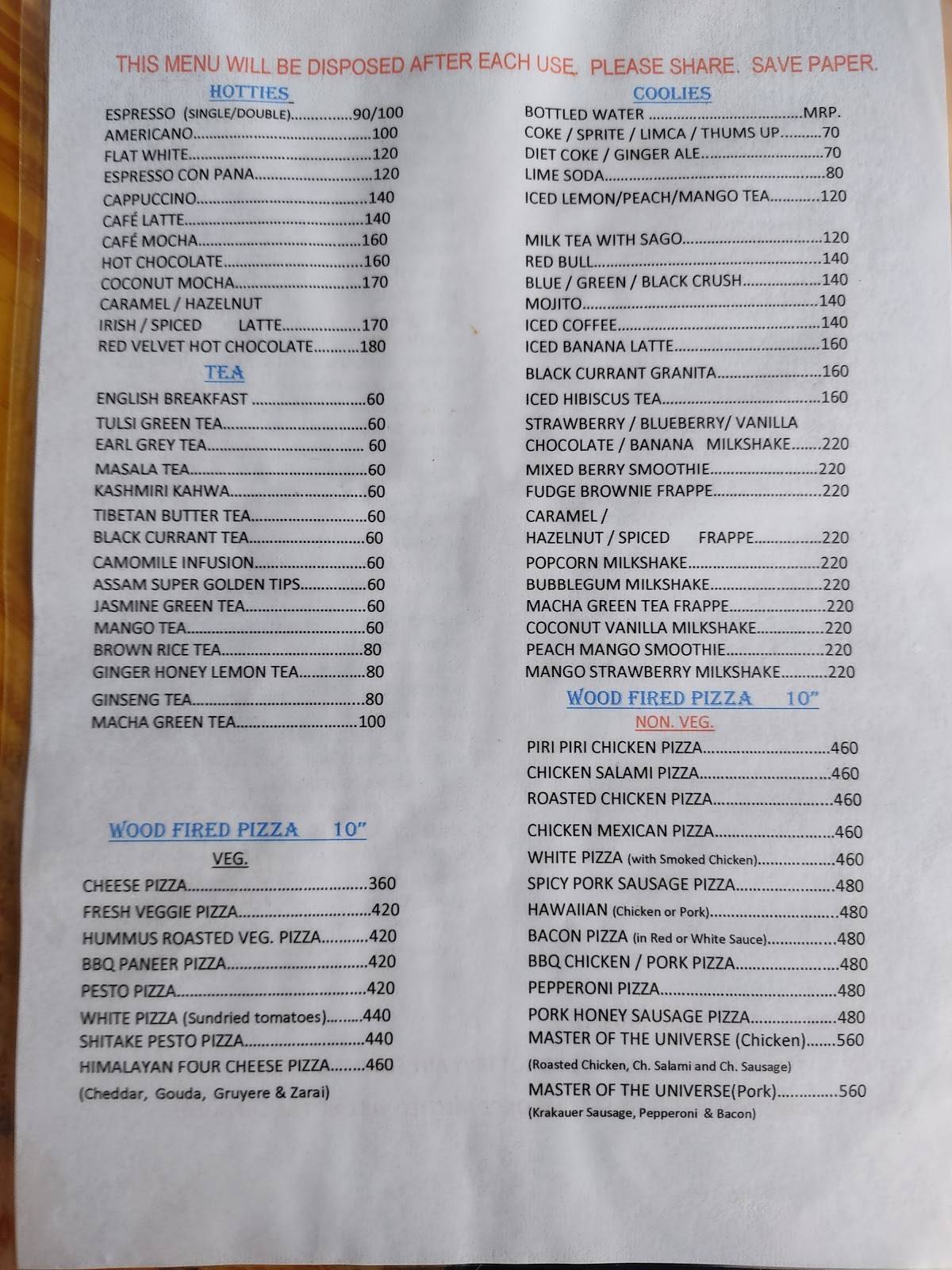 Menu at Little Llama Cafe, Mussoorie, 1