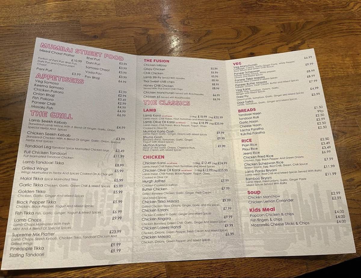 Menu at My mumbai restaurant, Batley