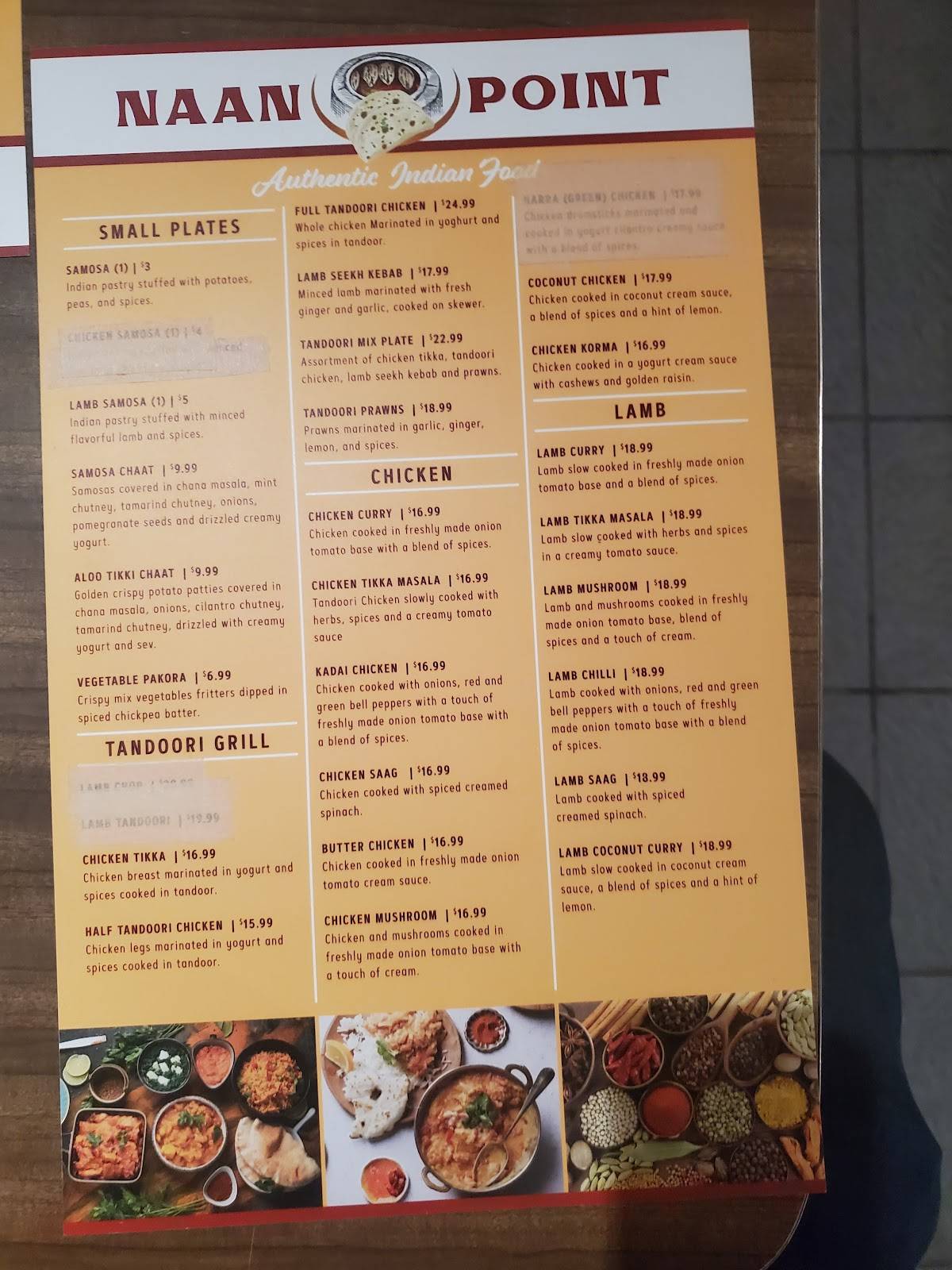 Menu at Naan Point restaurant, San Bruno