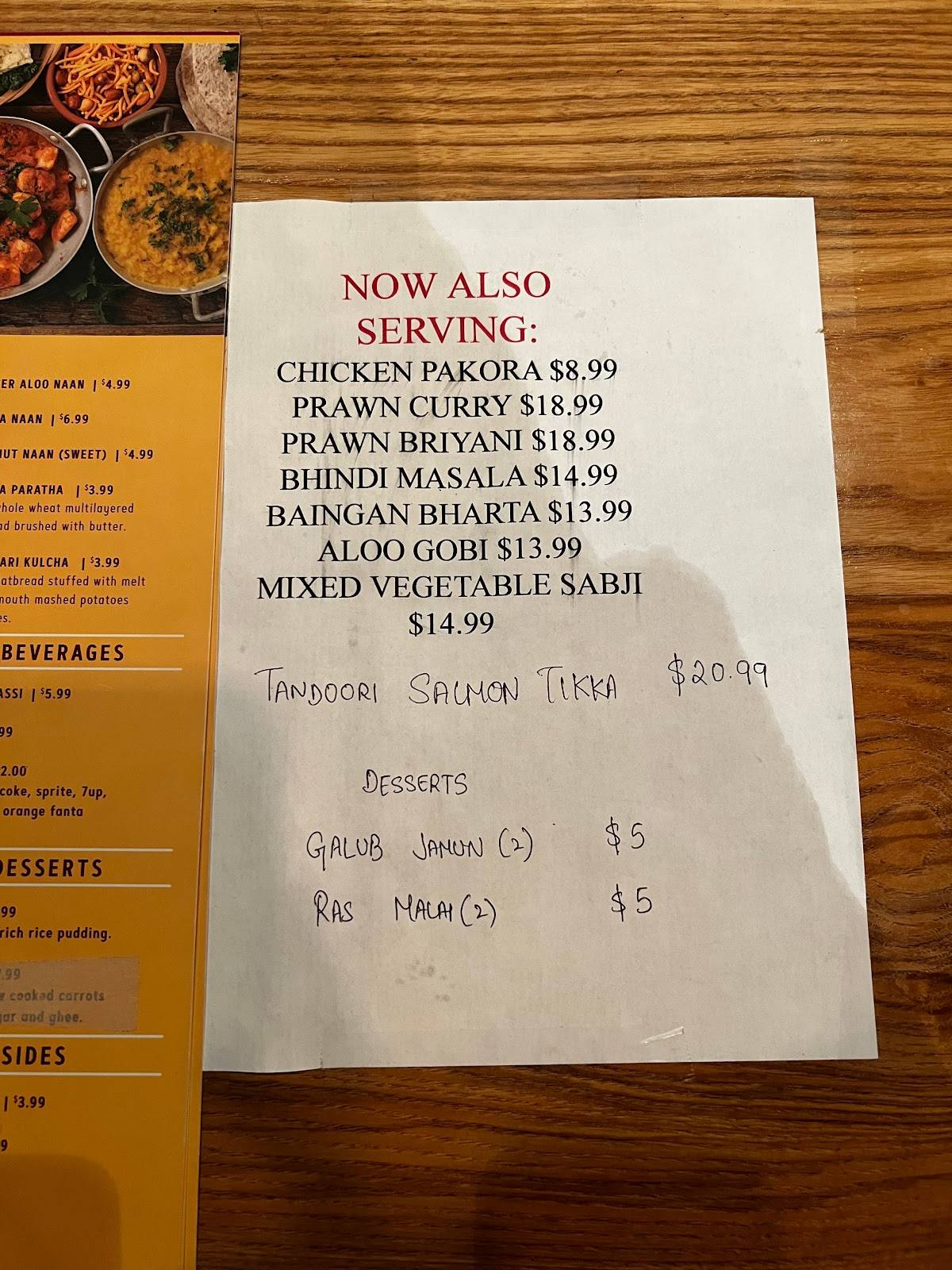 Menu at Naan Point restaurant, San Bruno