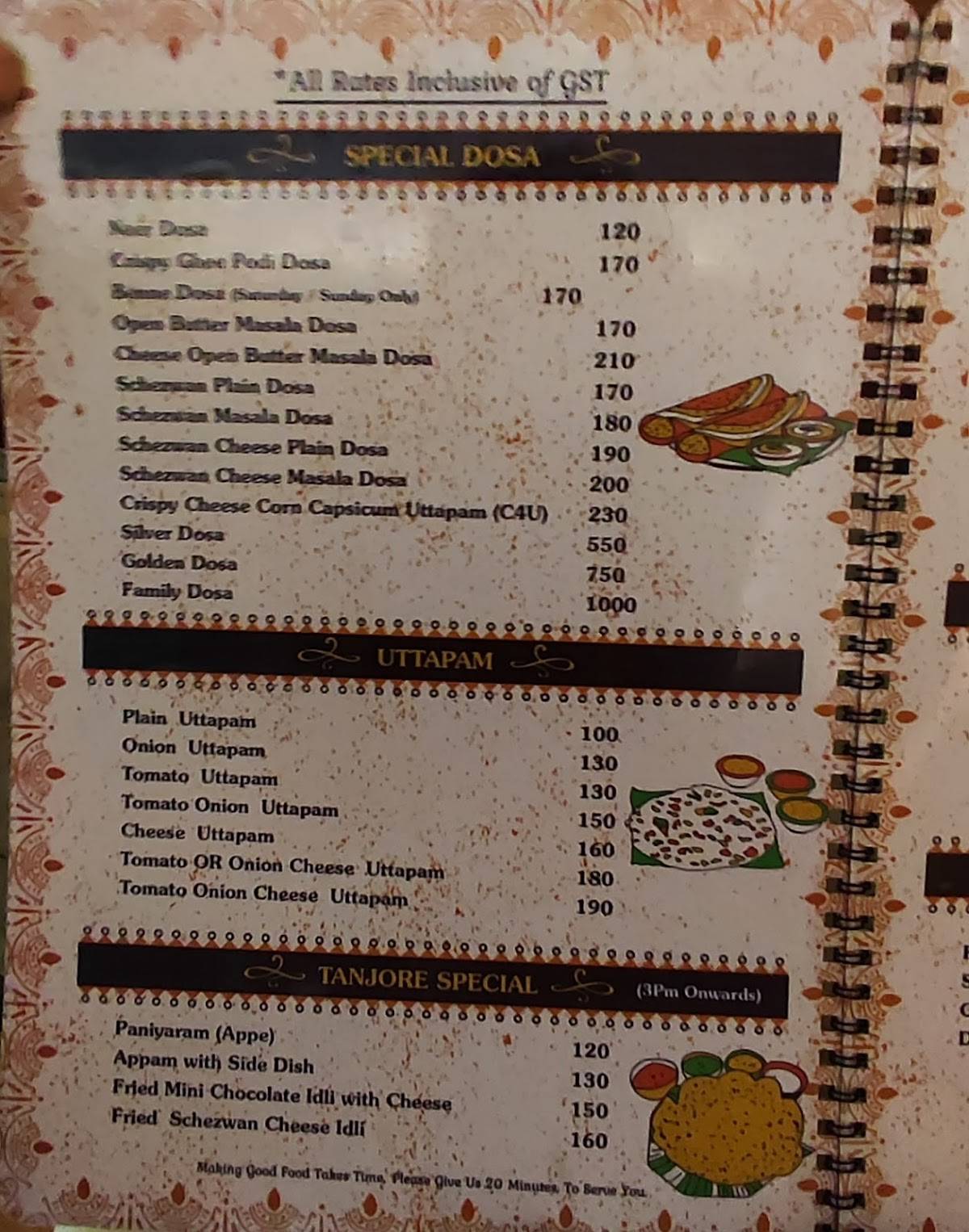 Menu at Tanjore - Enter The Deccan, Nagpur