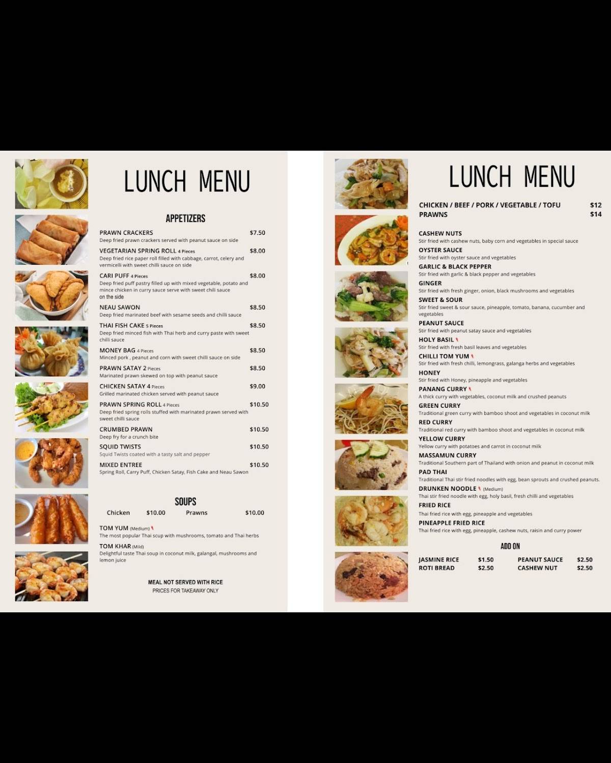 Menu at Nakontong Thai restaurant, Thames