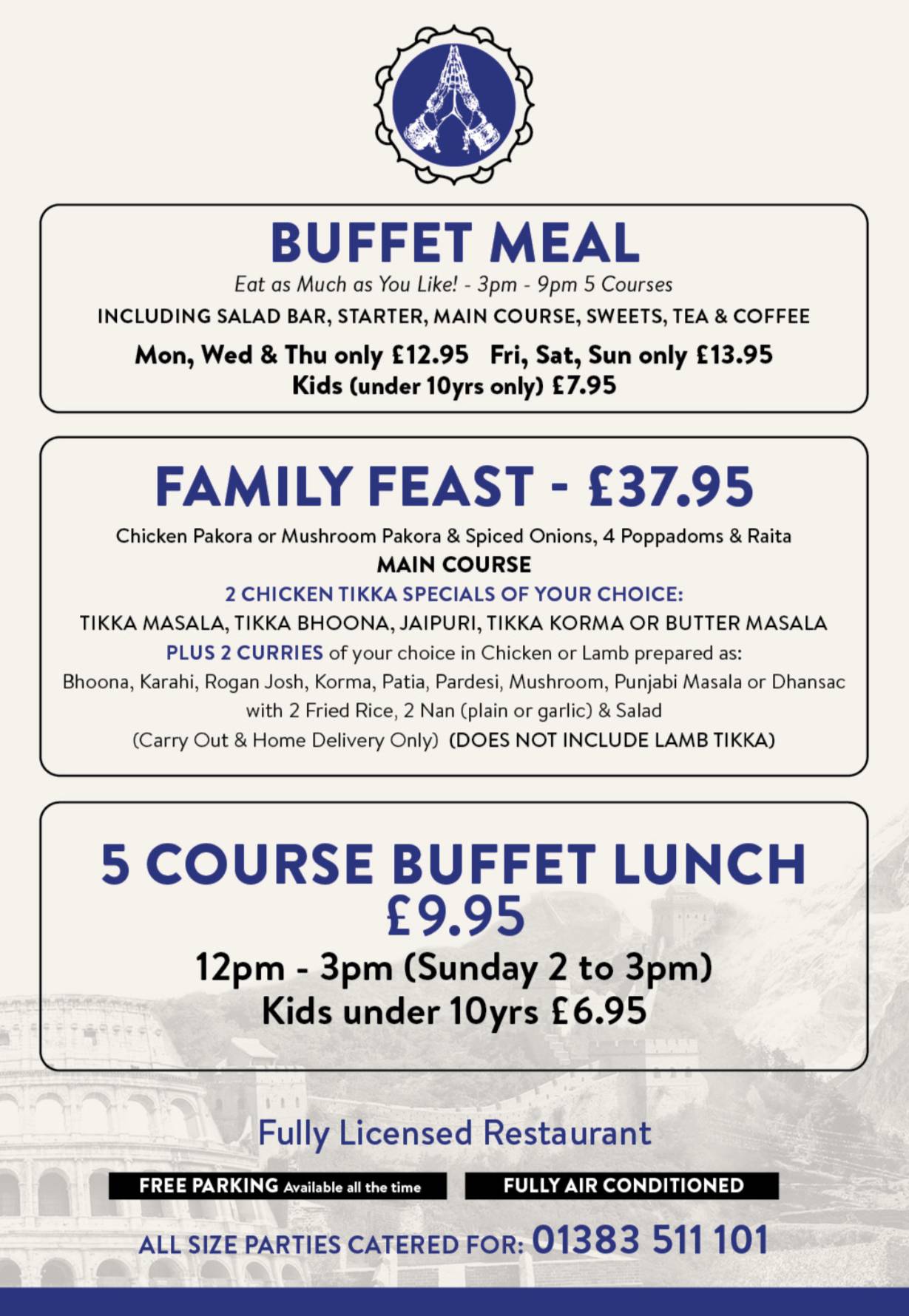 Carta del restaurante Namaste Shimla Palace, Cowdenbeath