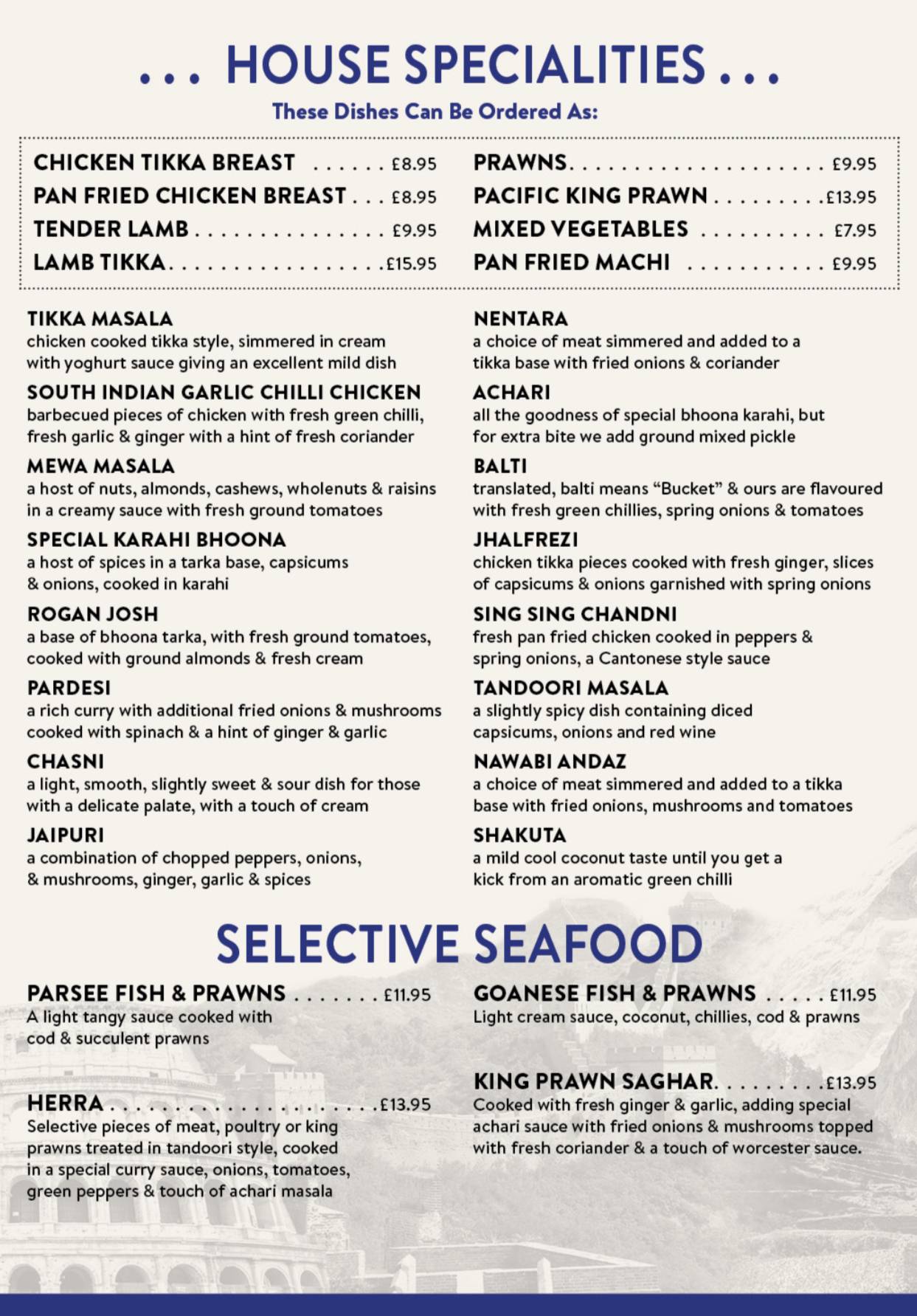 Carta del restaurante Namaste Shimla Palace, Cowdenbeath