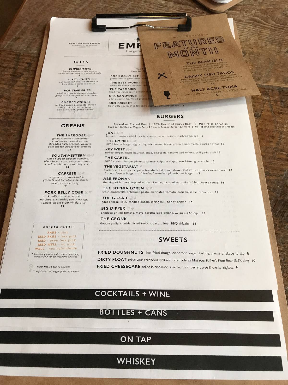 Menu at Empire Burgers + Brew pub & bar, Naperville
