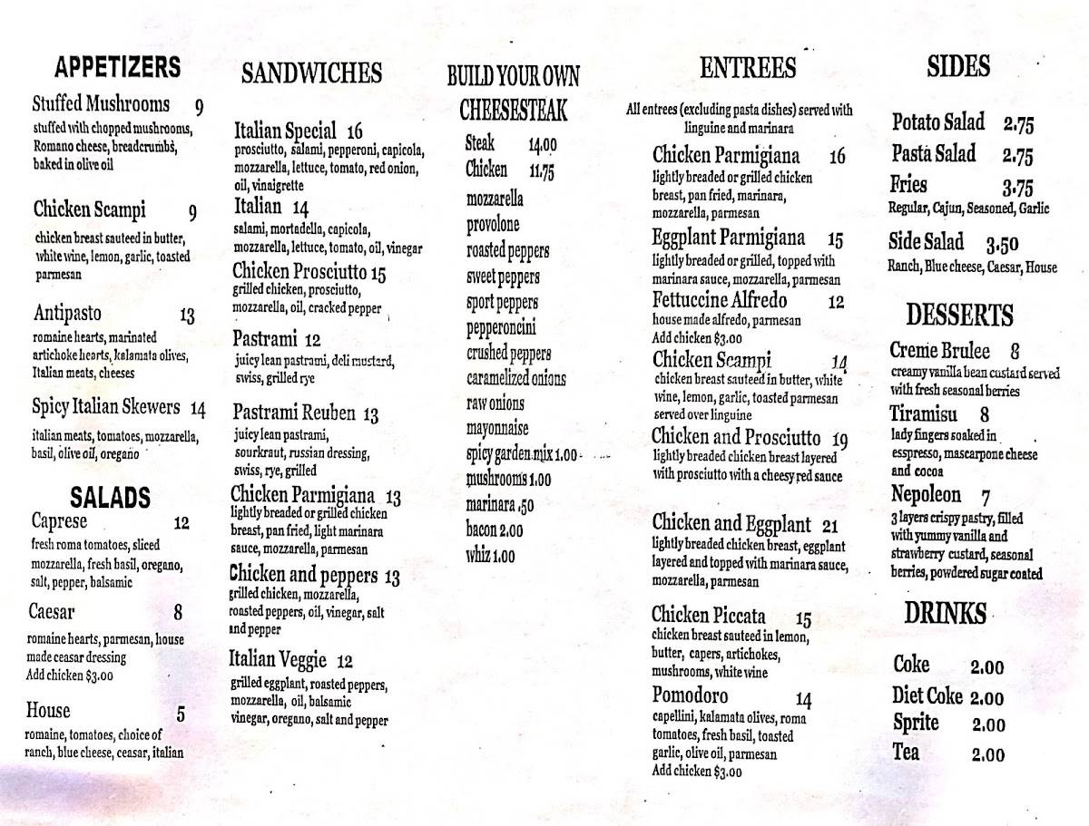Menu at Nate's Italian Kitchen restaurant, Tucson