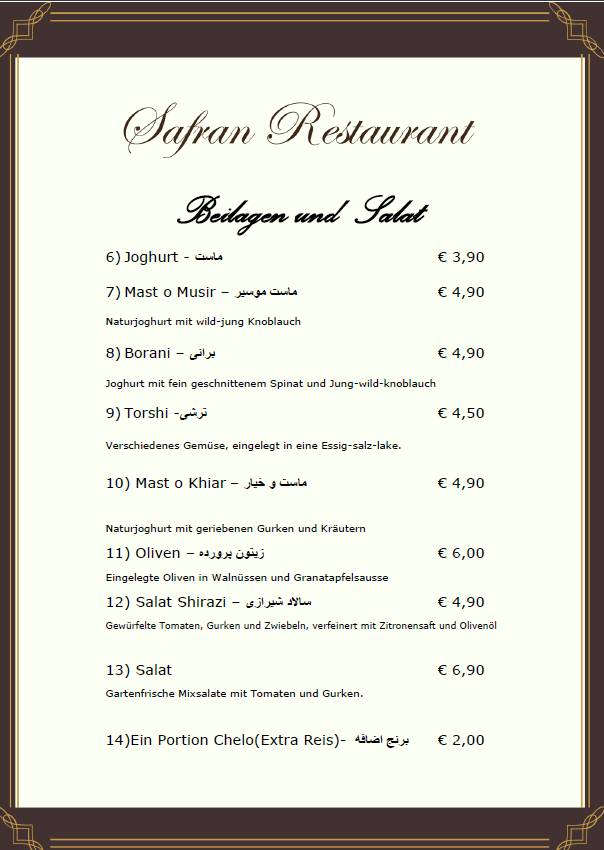Menu at Nawin Safran Restaurant, Göttingen