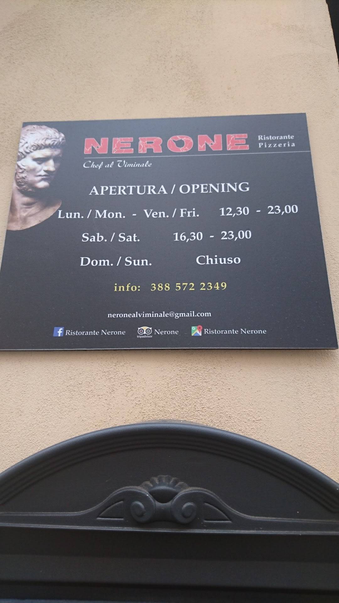 Menu at Nerone pizzeria, Rome, Via del Viminale