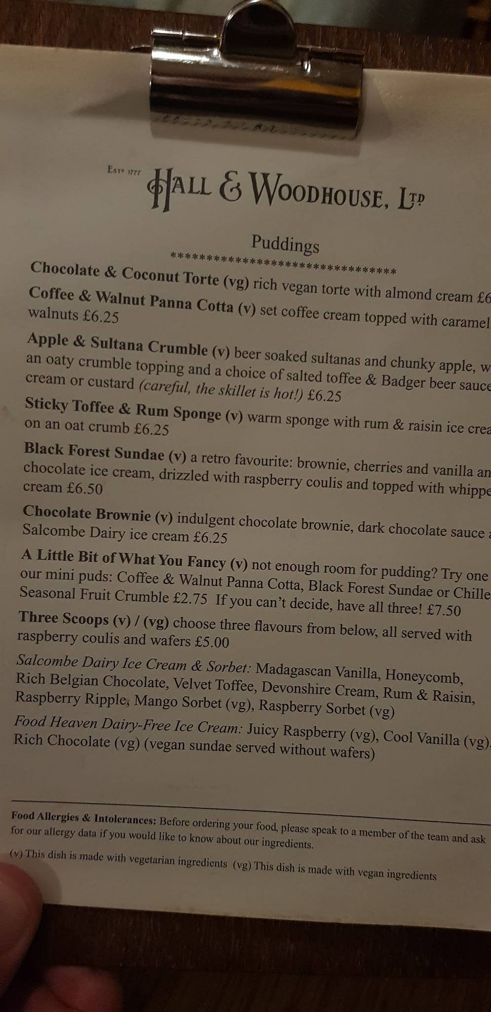 Menu at The Ness restaurant, Shaldon