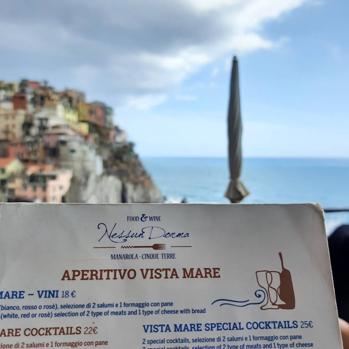 Speisekarte von Nessun Dorma pub & Bar, Manarola, Località Punta Bonfiglio