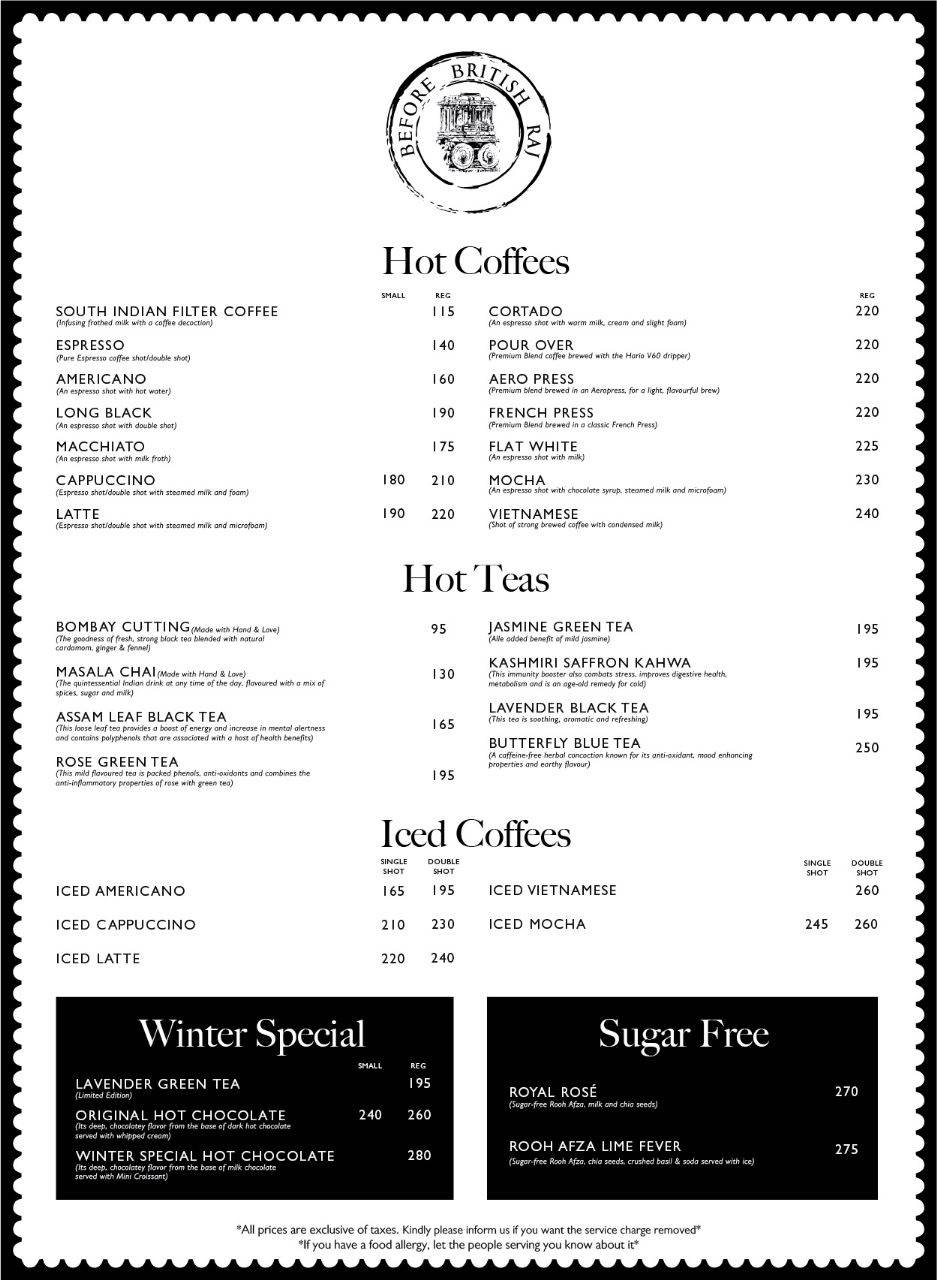 Menu at BBR Coffee by Before British Raj, New Delhi, 33