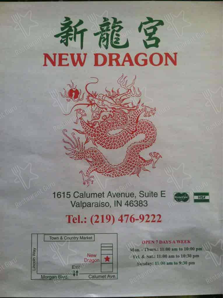 Menu at New Dragon restaurant, Valparaiso