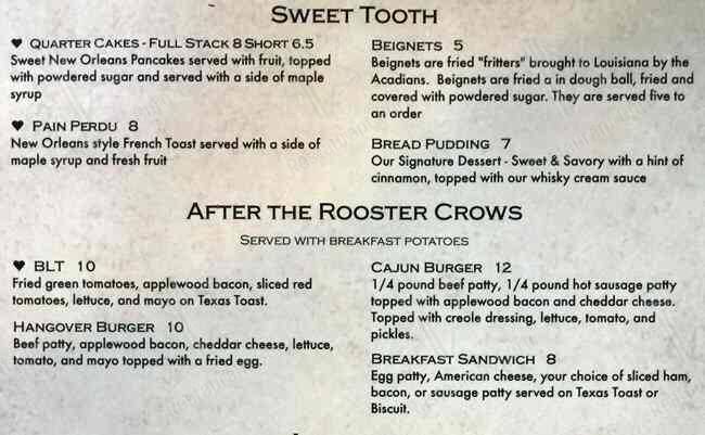 Menu at Huck Finn's Cafe, New Orleans