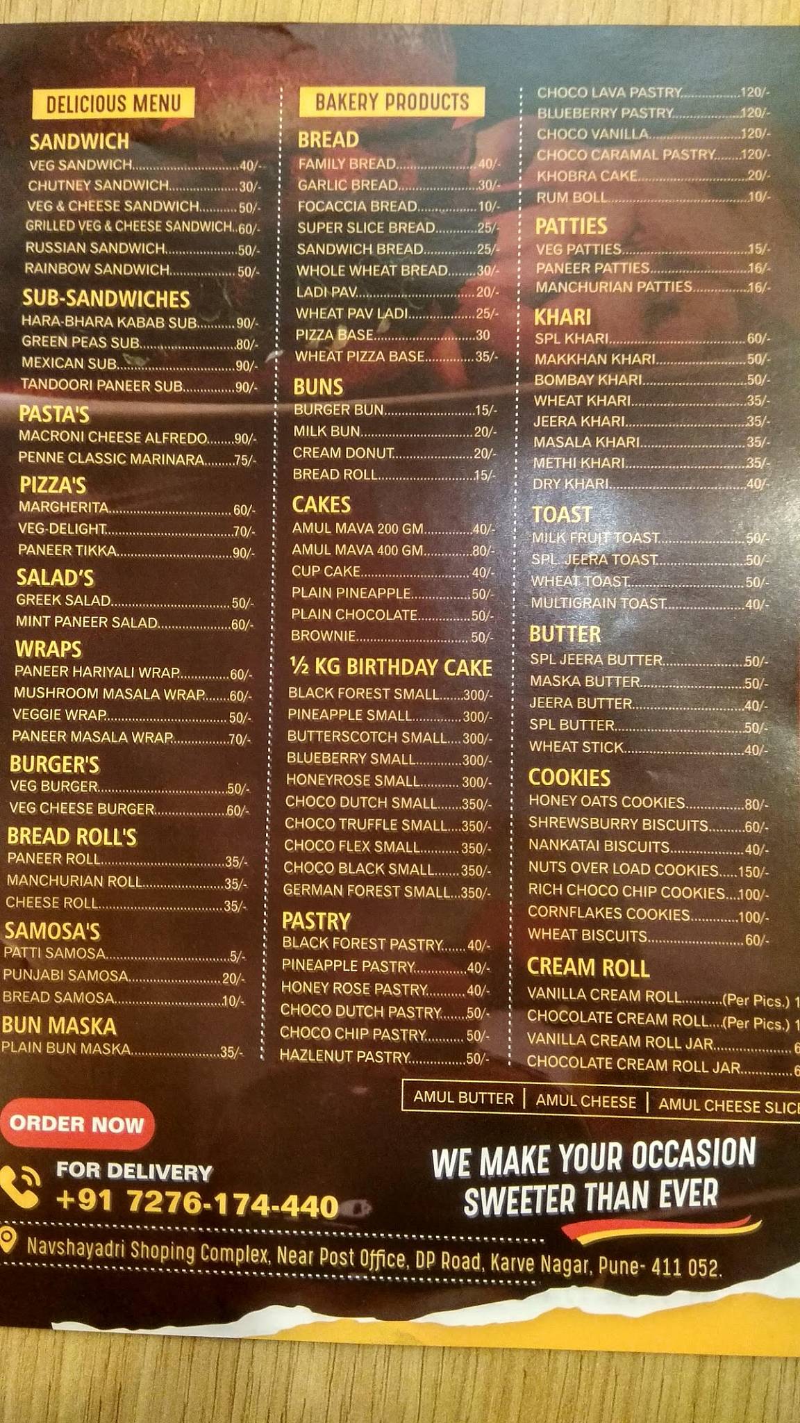 Menu at New Poona Bakery Express Cafe, Pune