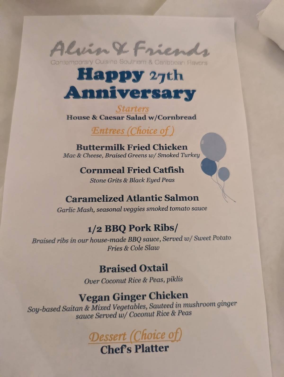 Menu at Alvin & Friends restaurant, New Rochelle