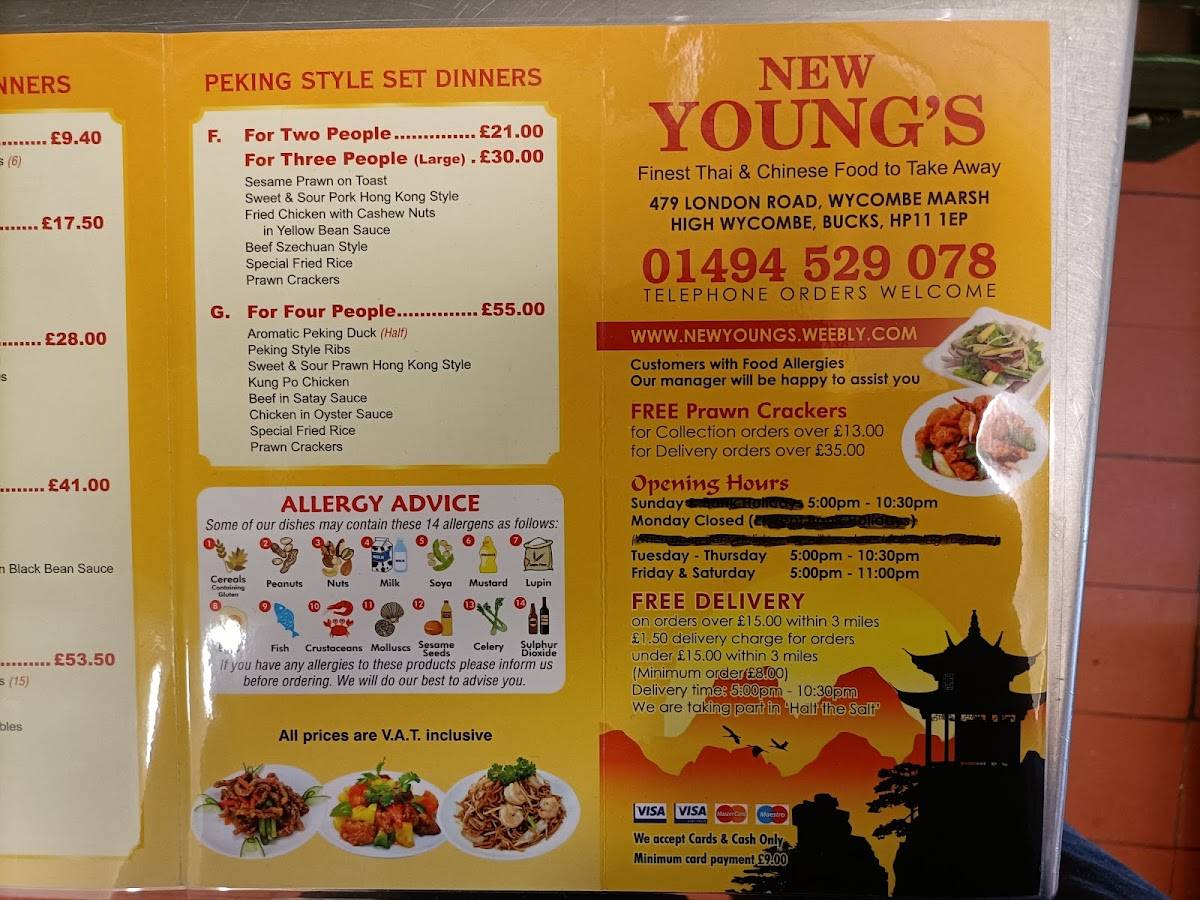 Menu at New Young's fast food, High Wycombe