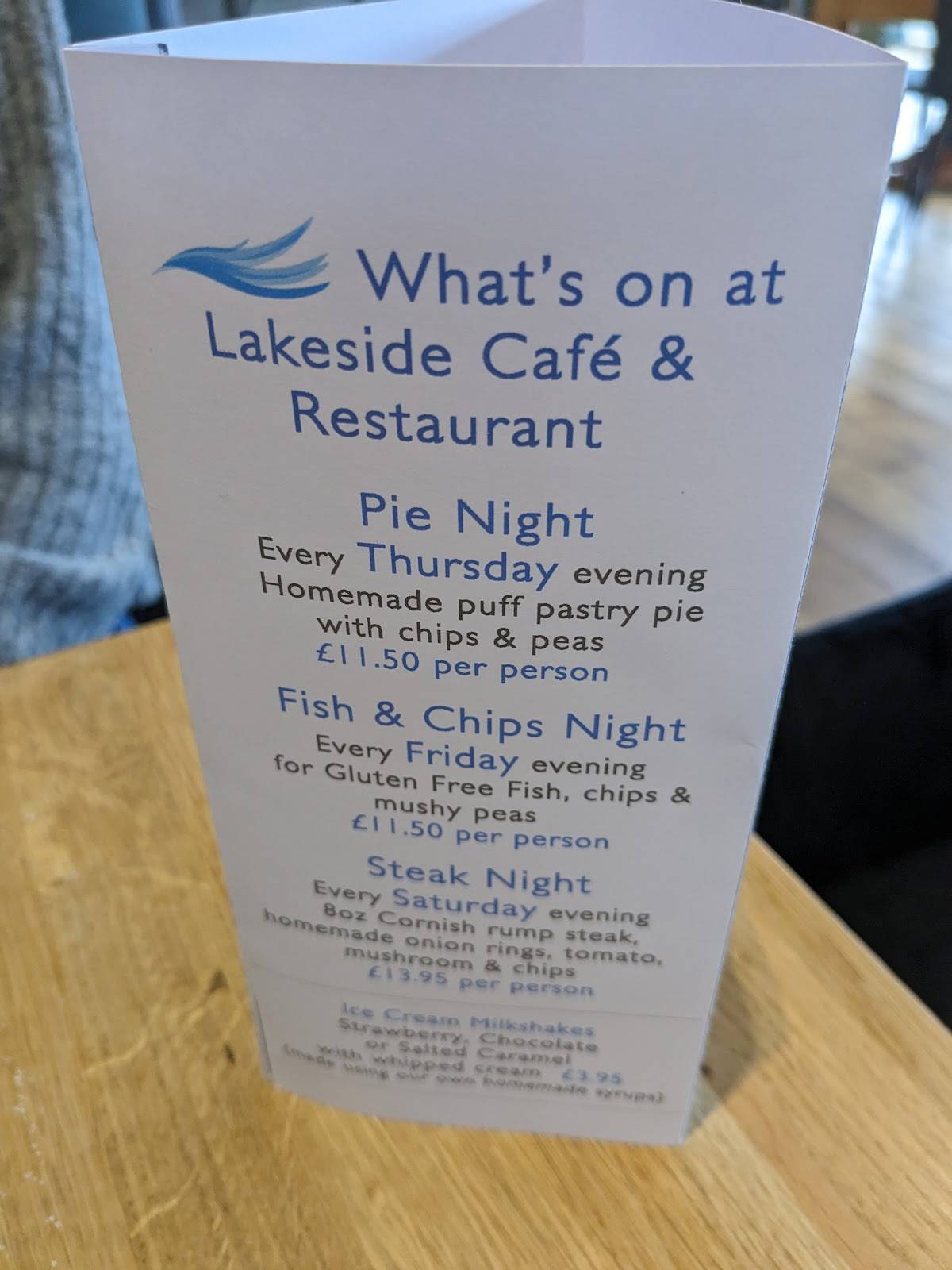 Menu at Lakeside Cafe, Newquay