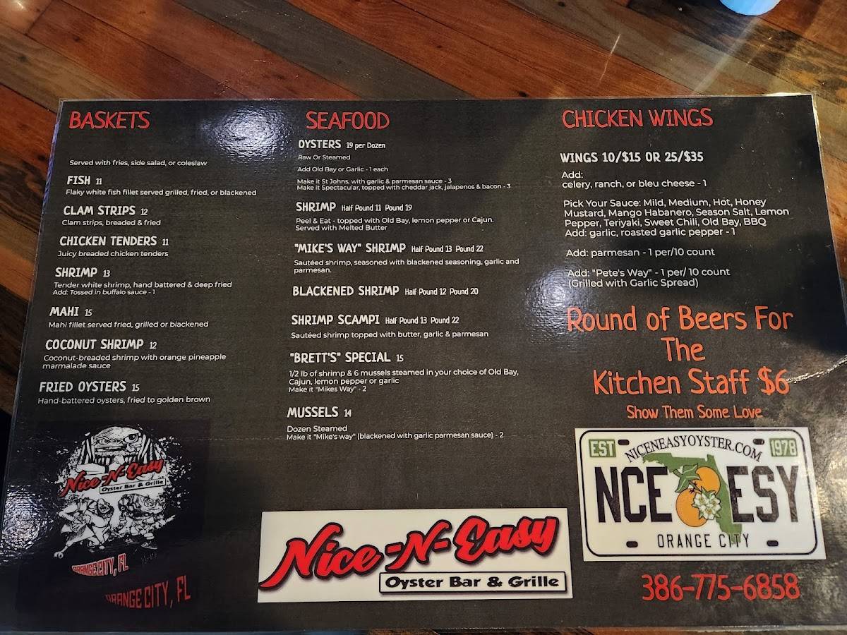 Menu at Nice N Easy Oyster Bar & Grille, Orange City