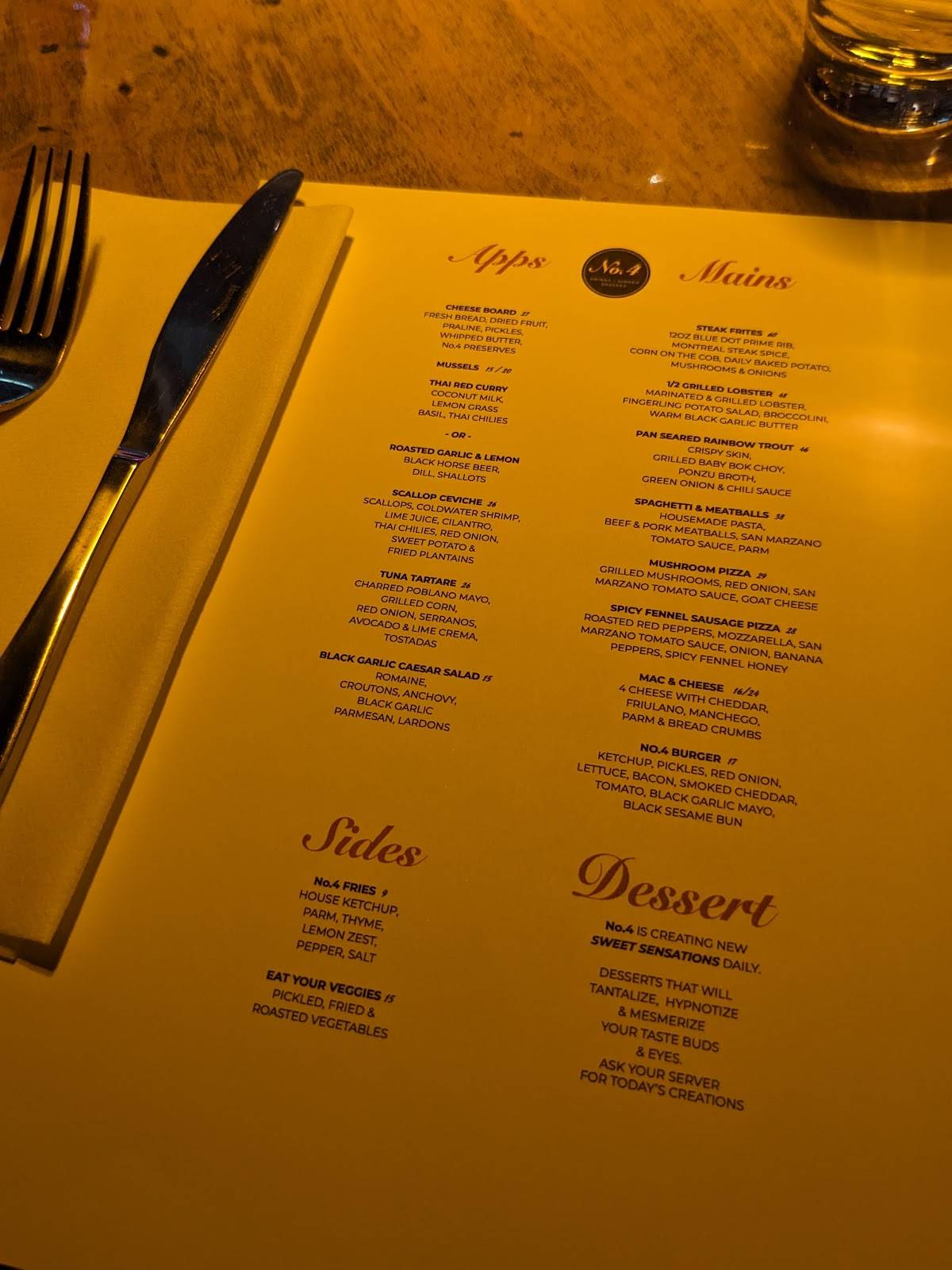 Menu at No. 4 Restaurant & Bar, St. John's
