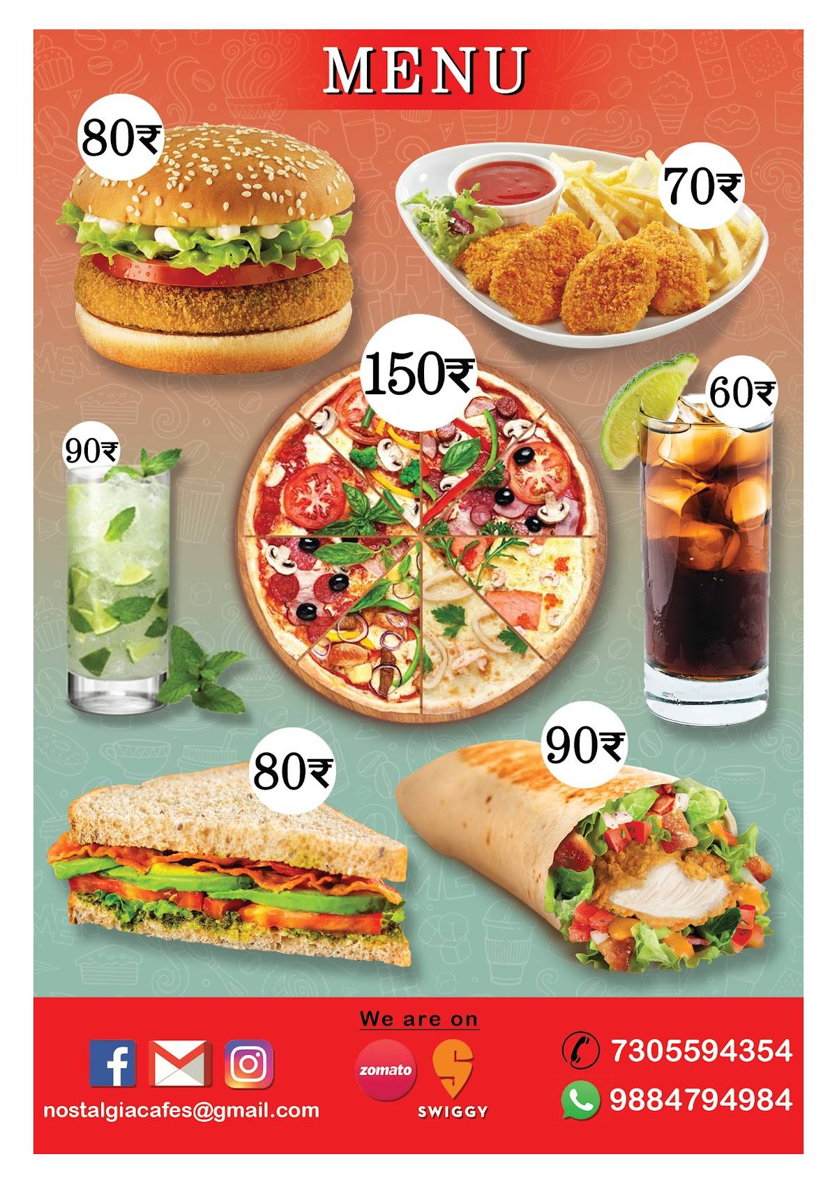 Menu at Nostalgia Cafe, Chennai