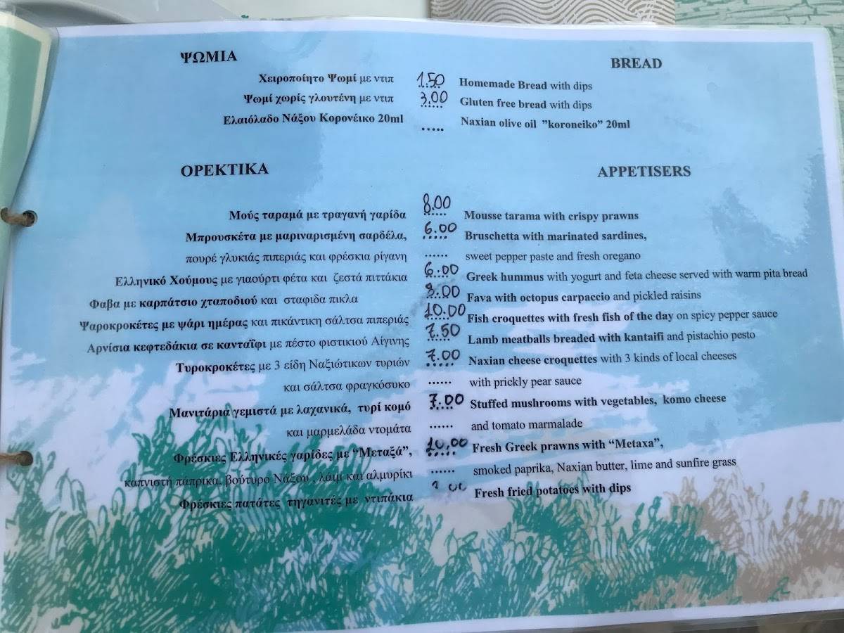 Menu at Nostimon Hellas, Naxos