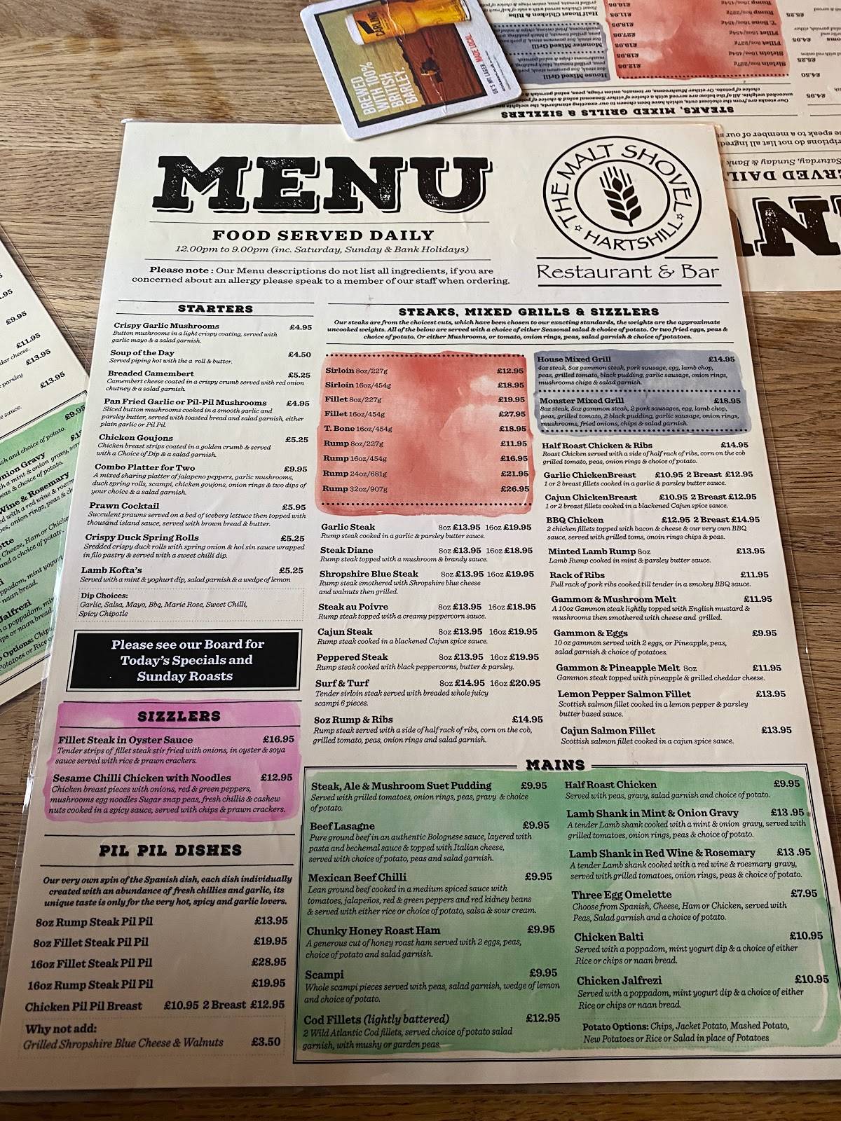 Menu at The Malt Shovel pub & bar, Nuneaton