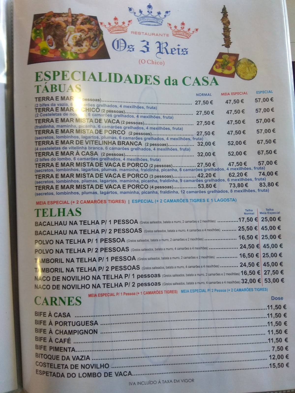 Menu em O Chico os 3 Reis restaurante, Charneca de Caparica