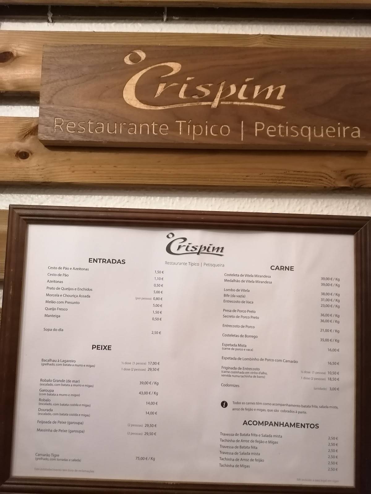 Menu em O Crispim - Restaurante Típico | Petisqueira, Fátima