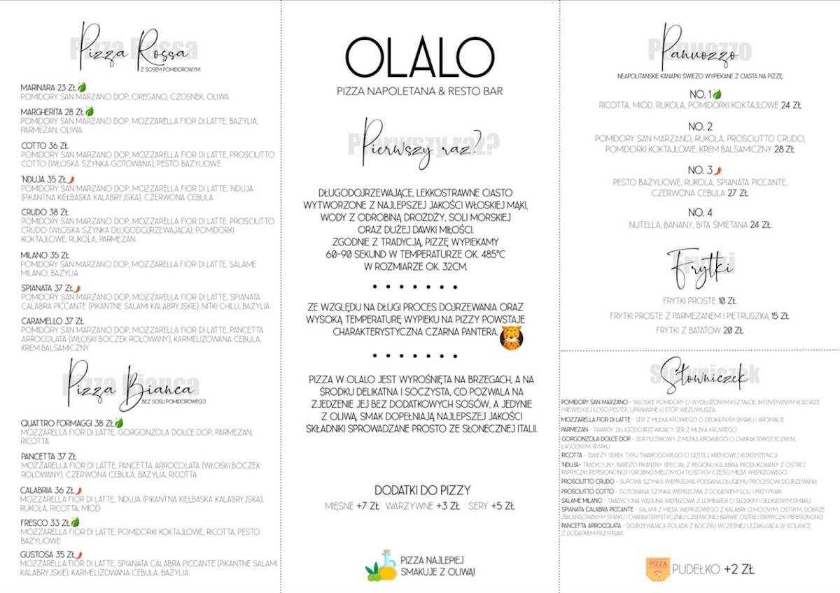 Carta del restaurante OLALO • pizza napoletana, Nowe Guty