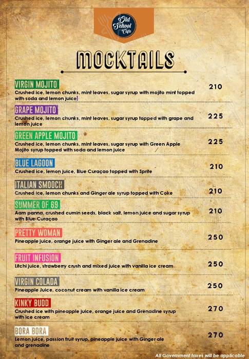 Menu at Old School Cafe, Allahabad, Stretchy Road