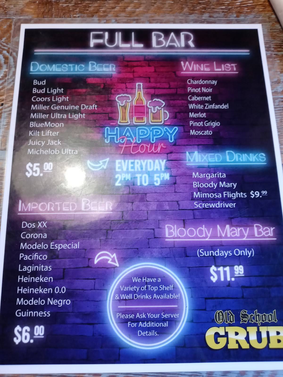 Menu at Old School Grub/ OSG Cafe, Mesa, E Main St