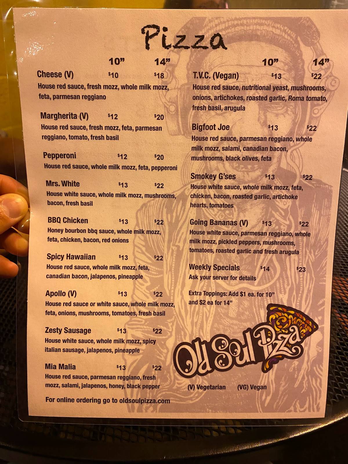 Menu at Old Soul Pizza pizzeria, Roseburg, 525 SE Main St
