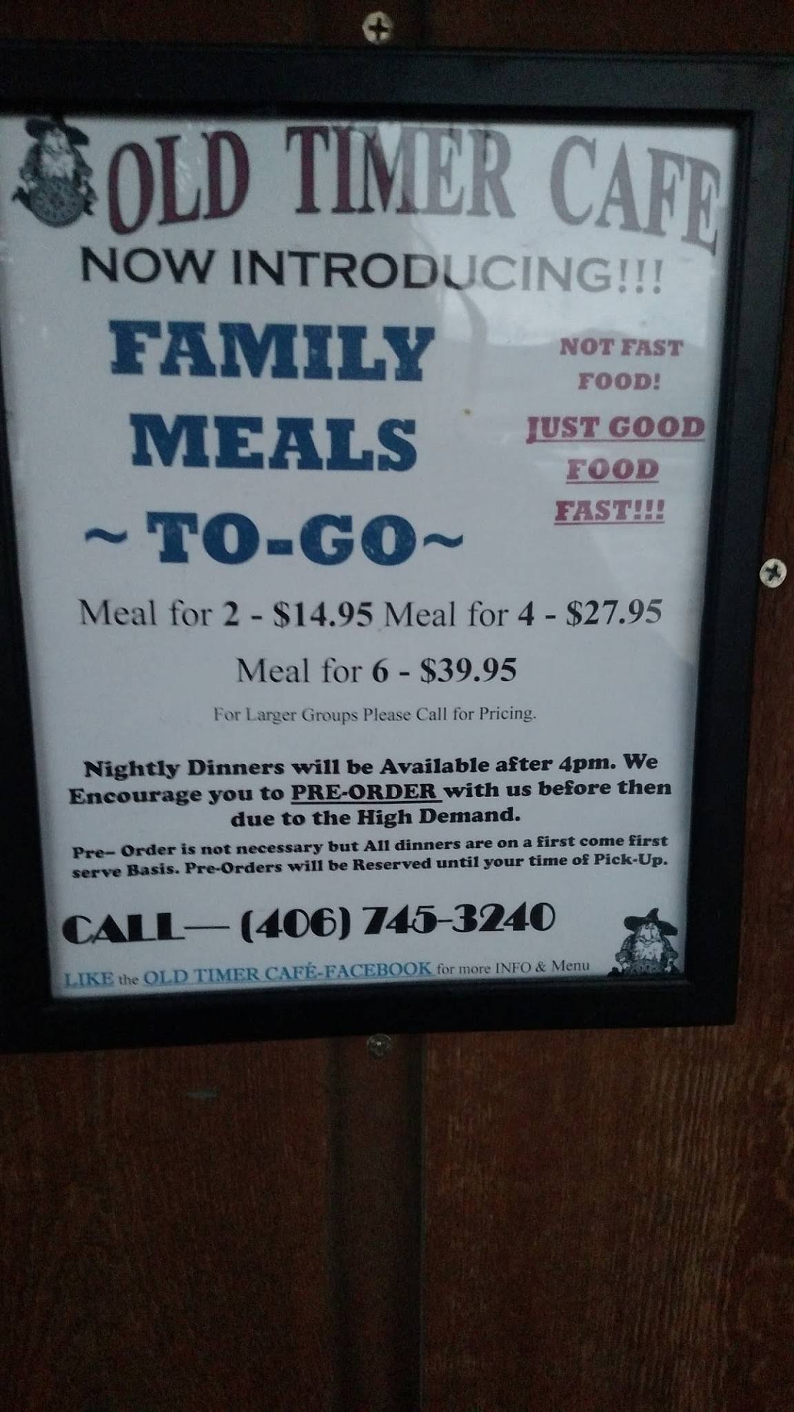 Menu at Old Timer Cafe, Saint Ignatius