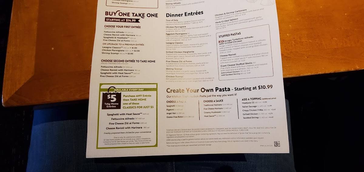 Menu at Olive Garden Italian Restaurant, Brighton