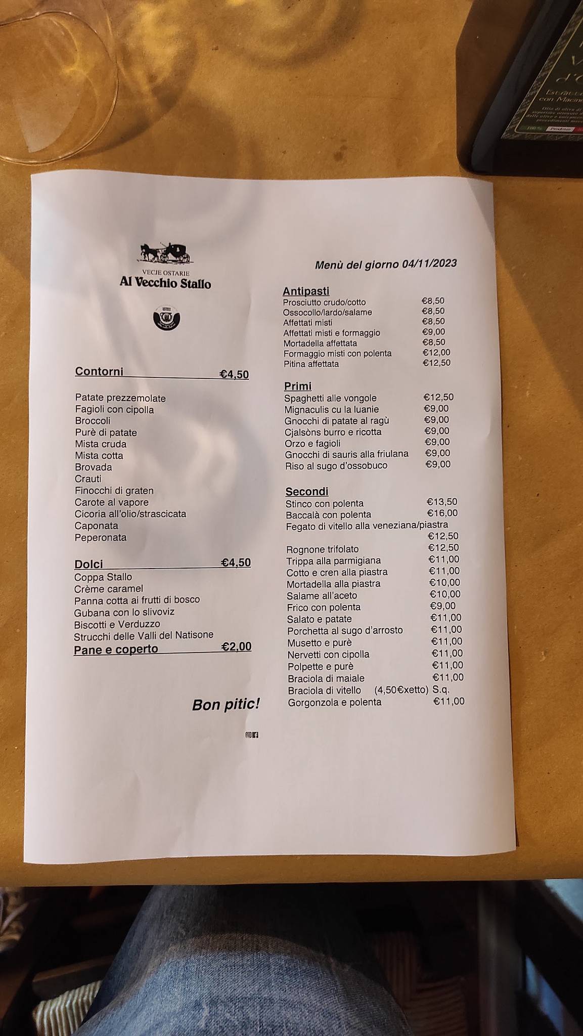 Menu da Osteria Al Vecchio Stallo pub & bar, Udine
