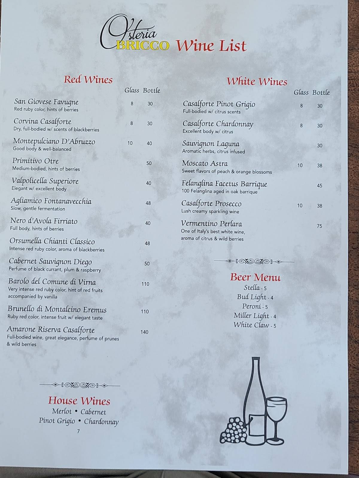 Menu at Osteria Bricco pizzeria, Seminole
