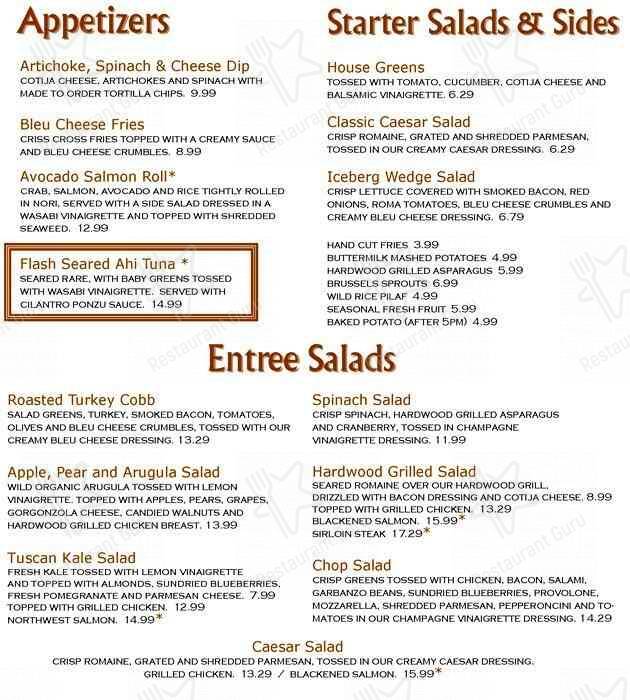Menu at Oswego Grill- Lake Oswego pub & bar, Lake Oswego
