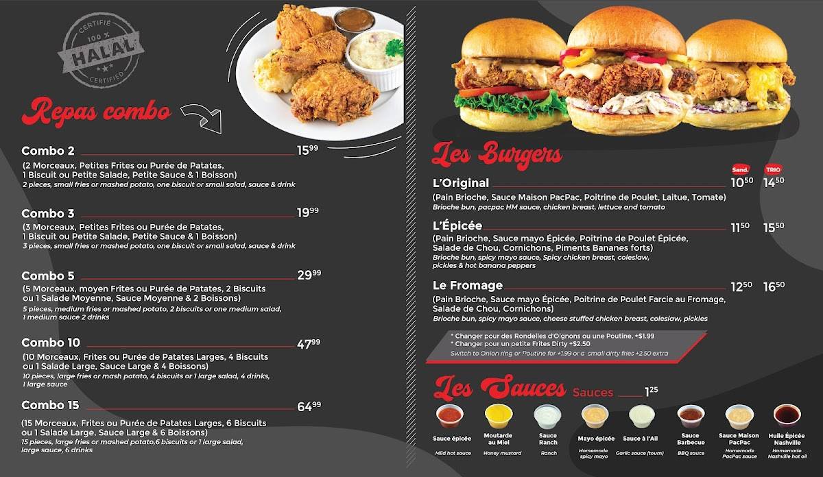 Menu at Pac Pac Mtl fast food, Dollard-Des Ormeaux