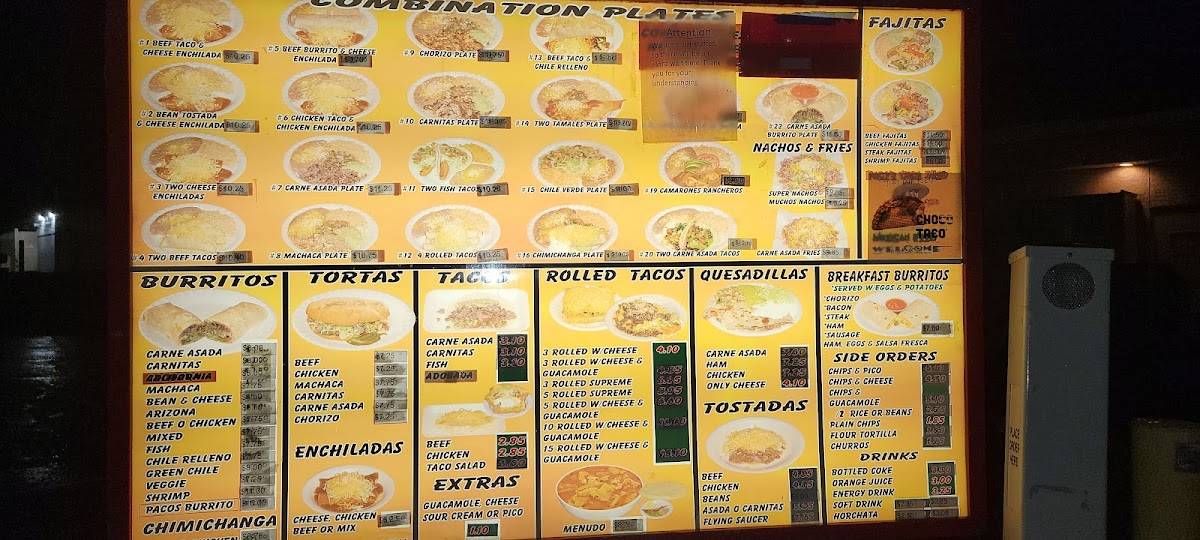 Menu at Paco's Tacos restaurant, Page