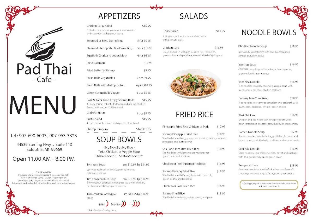 Menu at Pad Thai Café restaurant, Soldotna