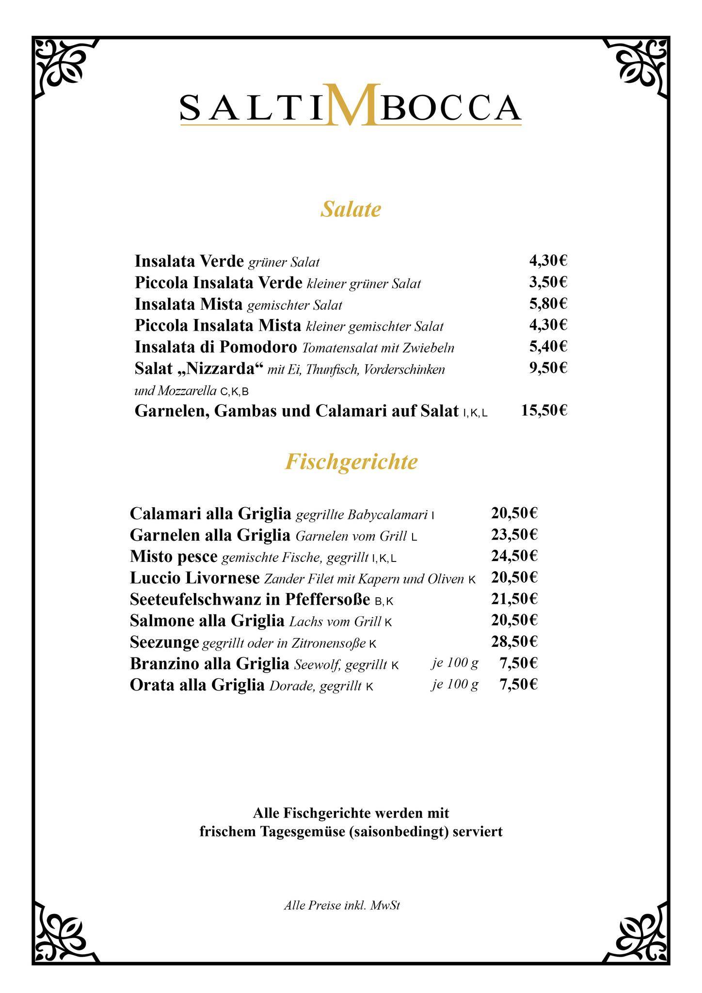 Speisekarte von Saltimbocca Ristorante Pizzeria, Palling