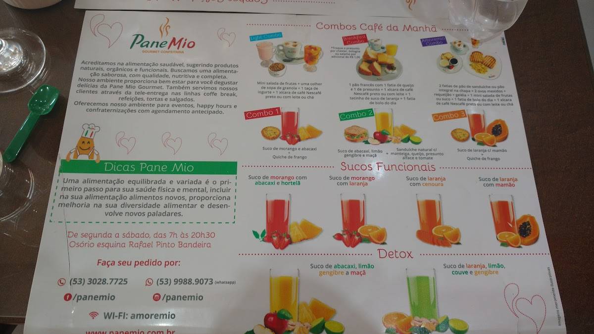Menu at Pane Mio cafe, Pelotas