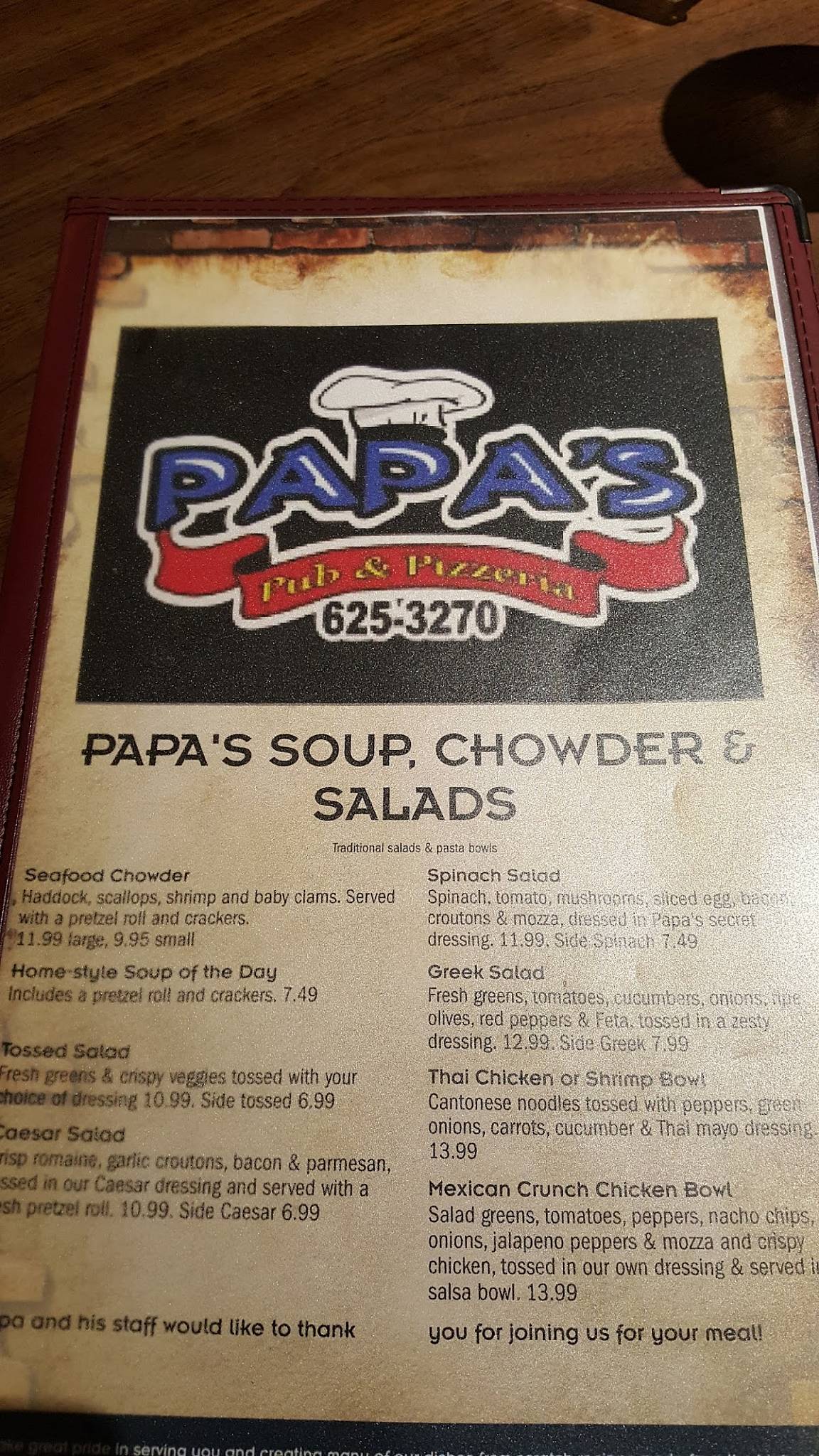 Menu at Papa's Pub & Eatery, Port Hawkesbury