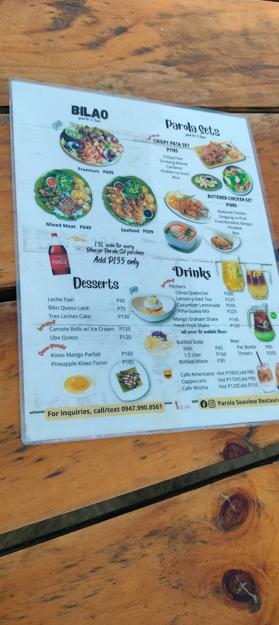 Menu at Parola Seaview Restaurant - Danao, Danao City